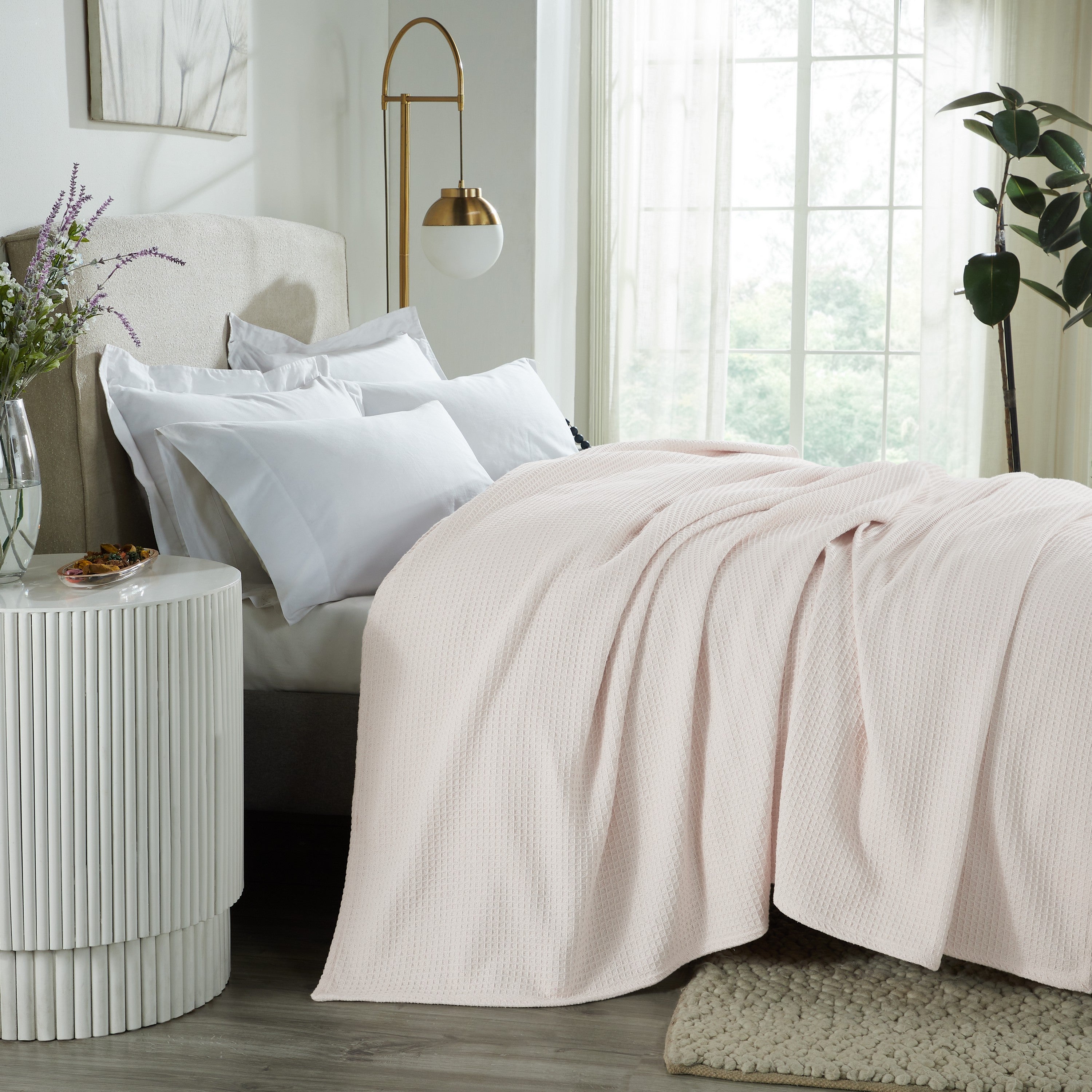 Janiya 100% Cotton Waffle Weave Blankets, Lightweight & Breathable Sum ...